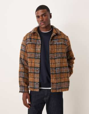 ASOS DESIGN wool look shacket in brown check | ASOS
