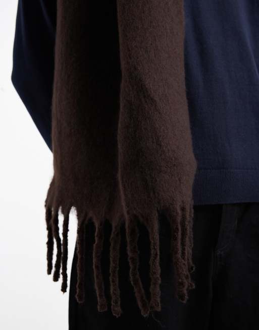 ASOS DESIGN woven brushed scarf in chocolate brown | ASOS