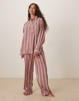 ASOS DESIGN woven pyjamas in red & white stripe | ASOS
