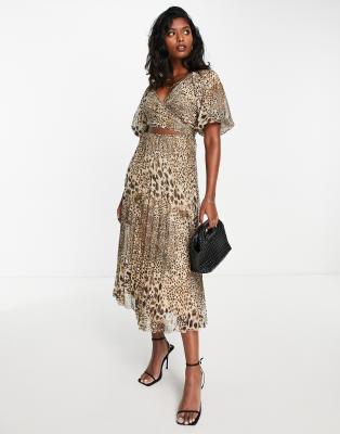 ASOS DESIGN wrap around pleated midi dress in animal print | ASOS