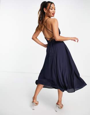 ASOS DESIGN wrap cami lace up back midi dress | ASOS