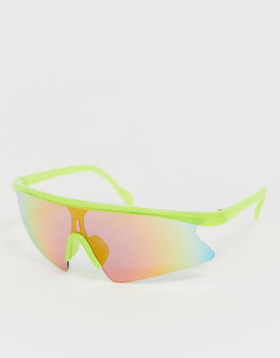 ASOS DESIGN wrap half frame visor sunglasses with red flash lens | ASOS
