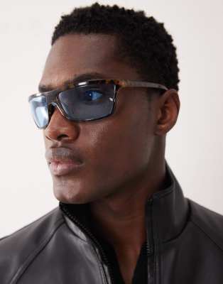 ASOS DESIGN wrap sunglasses with blue lens and tortoiseshell frame | ASOS