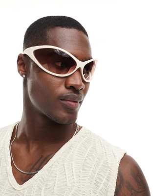 ASOS DESIGN - Y2K alien zonnebril met doorlopend model en bruine glazen ...