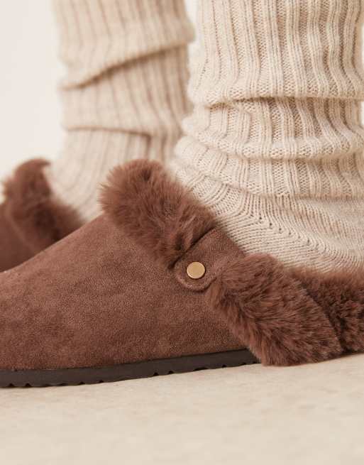 ASOS DESIGN Zabby clog mule slipper in chocolate suedette | ASOS