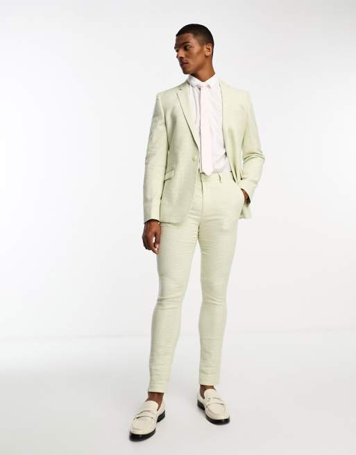 Asos Design Zielone Bardzo Obcisłe Spodnie Garniturowe Z Domieszką