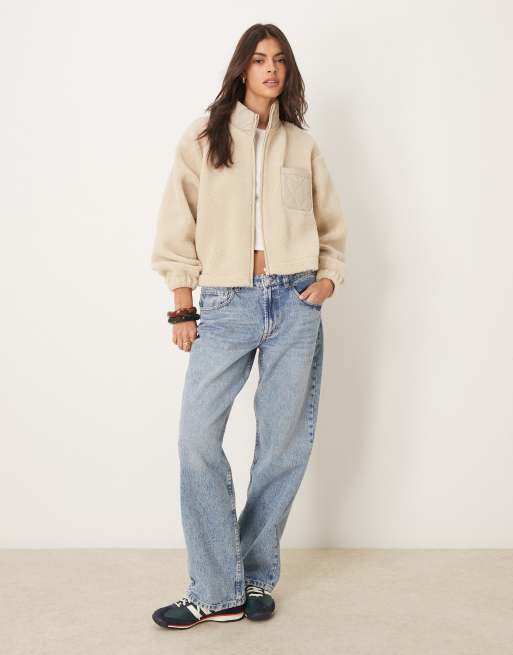ASOS DESIGN zip through borg fleece with quilted pocket and collar in ...