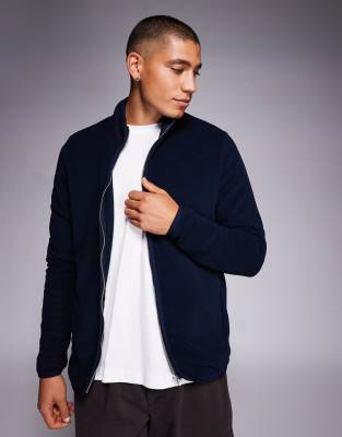 ASOS DESIGN zip through fleece jacket in navy | ASOS