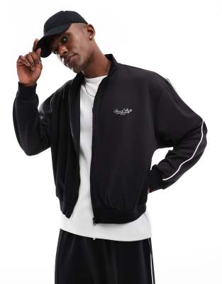 ASOS DESIGN zip up track jacket with side piping in black - part of a ...