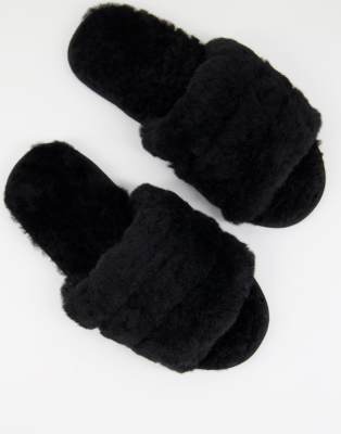 ASOS DESIGN Zola premium sheepskin slippers in black | ASOS