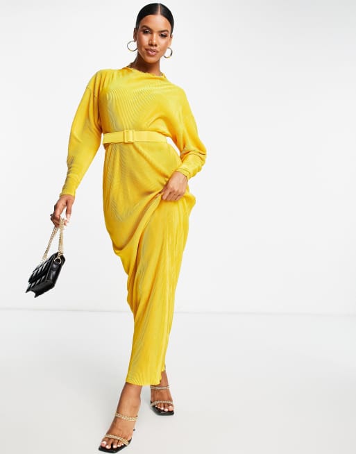 Asos Design Złota Sukienka Maxi Z Paskiem Zabudowanym Dekoltem I