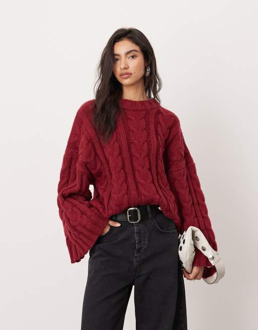 ASOS EDITION chunky cable knit oversized sweater in burgundy | ASOS