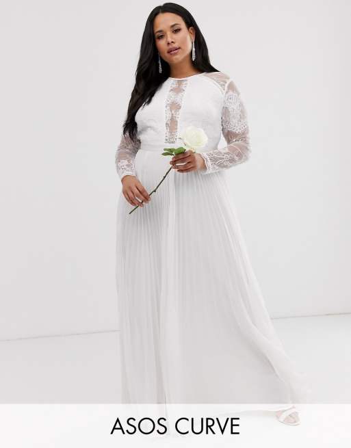 ASOS EDITION Curve long sleeve lace bodice maxi wedding dress with ... ASOS EDITION Curve long sleeve lace bodice maxi wedding dress with ...