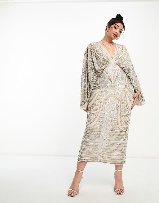 ASOS EDITION Curve - Midi jurk met kimonomouw en versierd met lovertjes ... ASOS EDITION Curve - Midi jurk met kimonomouw en versierd met lovertjes ...