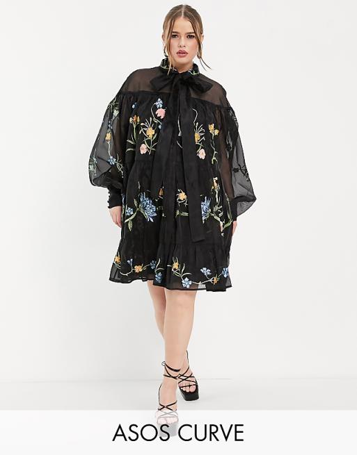 ASOS EDITION - Curve - Mini overhemdjurk van organza met geborduurde ... ASOS EDITION - Curve - Mini overhemdjurk van organza met geborduurde ...