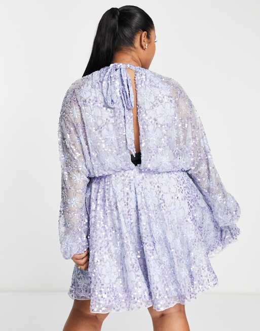 Asos Edition Curve Minikleid In Flieder Mit Blumenverzierungen
