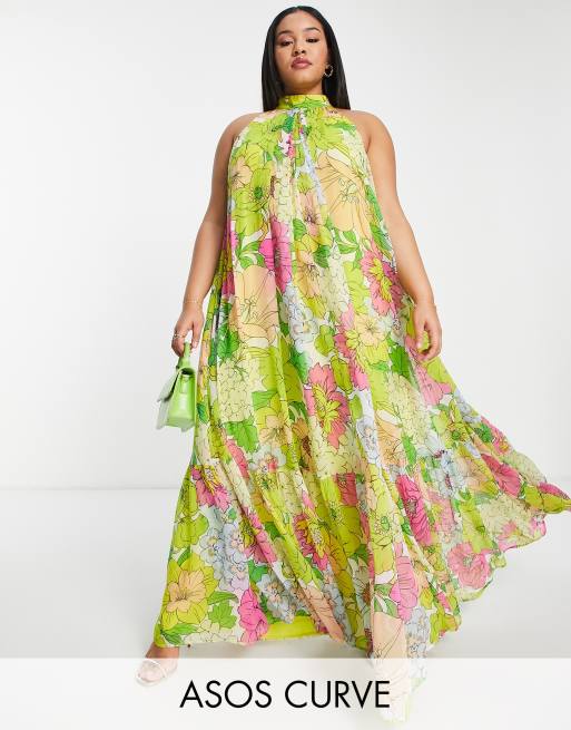 Asos Edition Curve Robe Longue Dos Nu à Imprimé Floral Rétro Asos