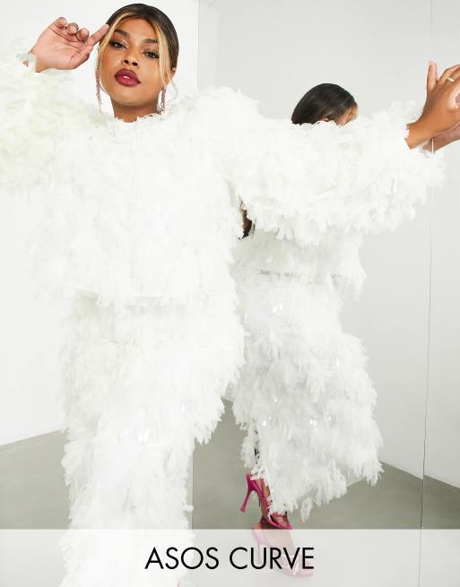 ASOS EDITION Curve volume sleeve top in textured sequin mesh in ivory ...