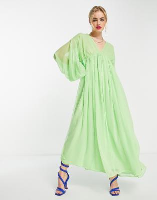 ASOS EDITION drawstring sleeve midi dress with v neck in apple green | ASOS