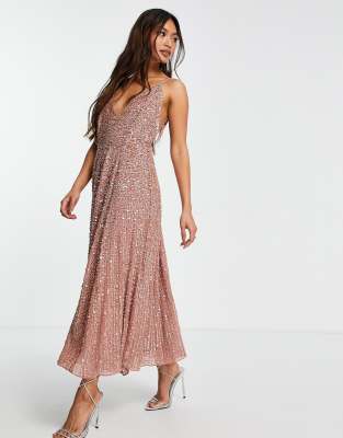 Asos Design Curve Embellished Cami Midi Dress In Cinnamon Rose-copper ...