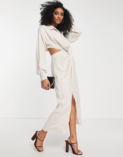 ASOS EDITION - Gedrapeerde midi overhemdjurk van linnen met overslag en ... ASOS EDITION - Gedrapeerde midi overhemdjurk van linnen met overslag en ...