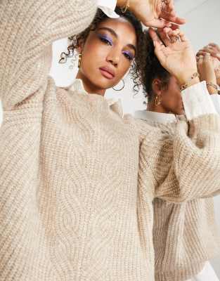ASOS EDITION lofty cable knit sweater in oatmeal | ASOS