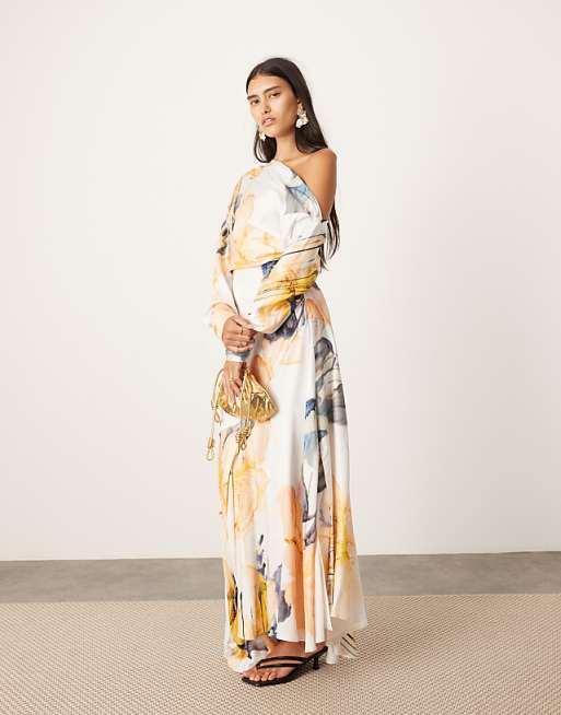 ASOS EDITION - Midi jurk met blote schouder en vervaagde bloemenprint ... ASOS EDITION - Midi jurk met blote schouder en vervaagde bloemenprint ...