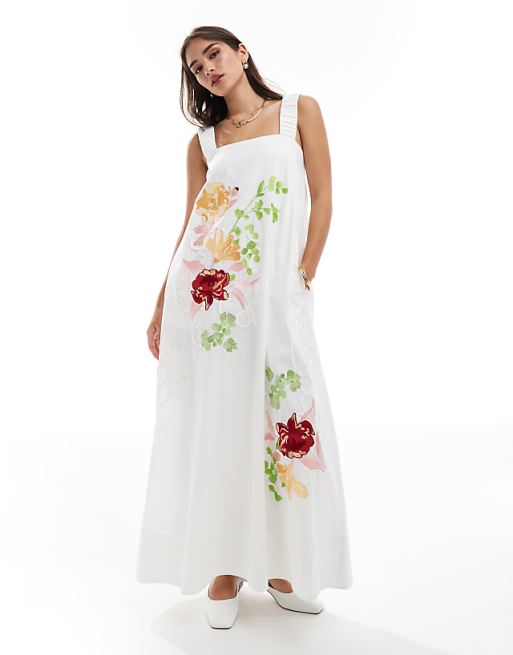 ASOS EDITION - Midi jurk met geborduurde bloemen en vierkante hals in ... ASOS EDITION - Midi jurk met geborduurde bloemen en vierkante hals in ...