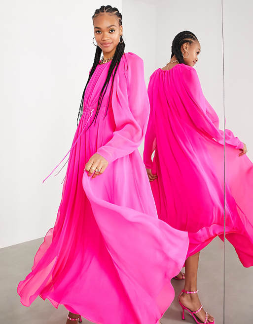 ASOS EDITION - Midi jurk met ruches in felroze | ASOS ASOS EDITION - Midi jurk met ruches in felroze | ASOS