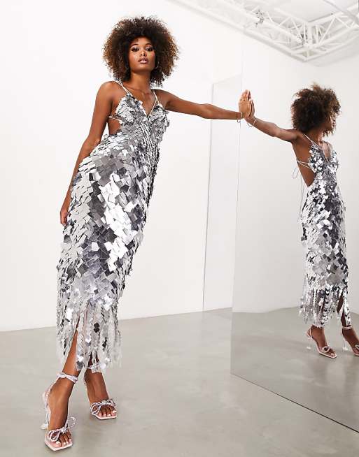 ASOS EDITION - Midi jurk met vierkante pailletten in zilver | ASOS ASOS EDITION - Midi jurk met vierkante pailletten in zilver | ASOS