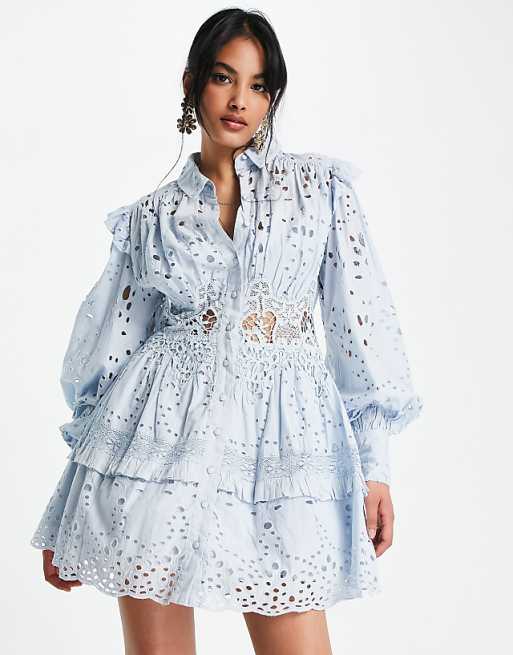 ASOS EDITION - Mini-overhemdjurk met broderie in lichtblauw | ASOS ASOS EDITION - Mini-overhemdjurk met broderie in lichtblauw | ASOS