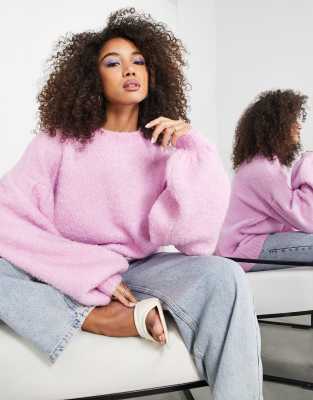 ASOS EDITION oversized boucle jumper with blouson sleeve in pink | ASOS