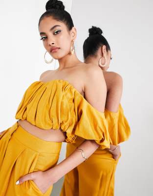 ASOS EDITION puffball off shoulder top co-ord in mustard | ASOS