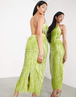 ASOS EDITION - Robe mi-longue dos nu ornée de sequins - Citron vert | ASOS
