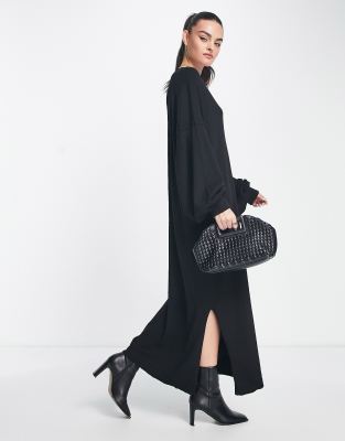 ASOS EDITION slouchy v neck midi jumper dress in black | ASOS