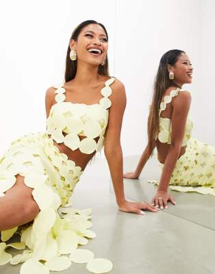 ASOS EDITION statement circle detail crop top in lemon - part of a set ...