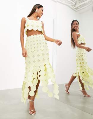 ASOS EDITION statement circle detail midi skirt in lemon | ASOS