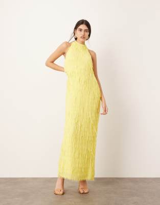 ASOS EDITION statement fringed halter maxi dress in yellow | ASOS
