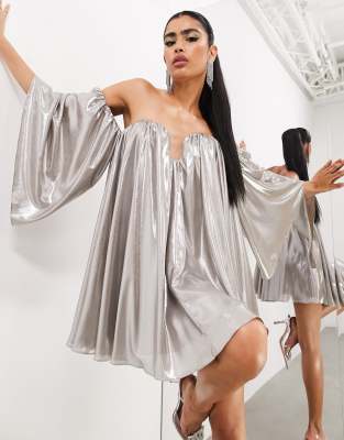 ASOS EDITION super full bandeau mini dress in metallic silver | ASOS