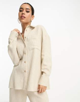 ASOS EDITION textured linen mix oversized shirt in stone | ASOS