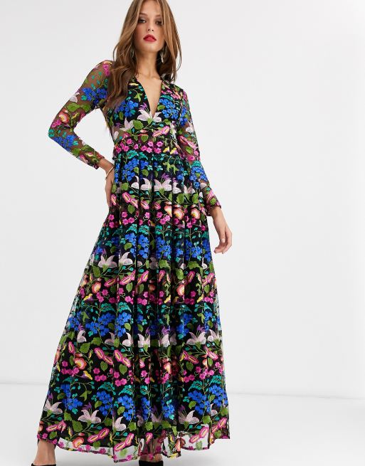Asos Edition V Neck Embroidered Maxi Dress Asos