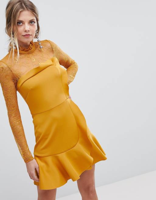 Asos Gerüschtes Mini Etuikleid Aus Zarter Spitze Und Neopren Asos