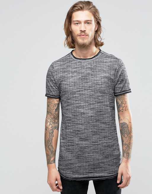 Asos Longline Muscle T Shirt In Textured Rib With Curved Hem Asos