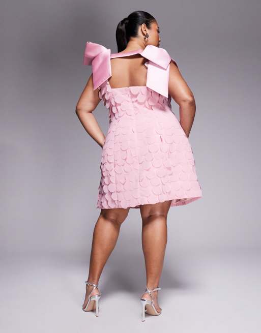 ASOS LUXE Curve bow shoulder disc mini dress in light pink | ASOS