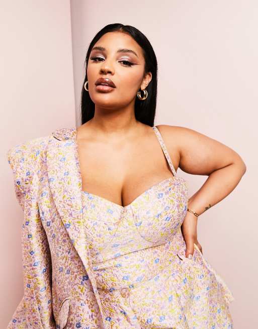 Asos Luxe Curve Jacquard Bralette Met Cups In Roze Met Bloemenprint