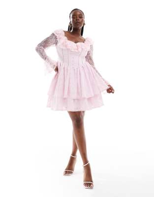 ASOS LUXE Curve - Robe patineuse courte style corset avec broderie anglaise et manches en ...