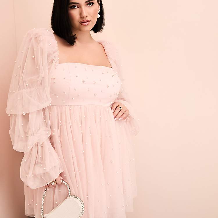 ASOS LUXE Curve tulle baby doll dress with pearl ASOS LUXE Curve tulle baby doll dress with pearl
