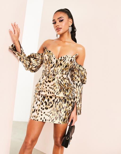 Asos Luxe Trägerloses Minikleid Mit Jacquard Tierfellmuster