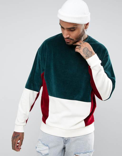 Asos Oversized Sweatshirt With Velour Colour Block Asos