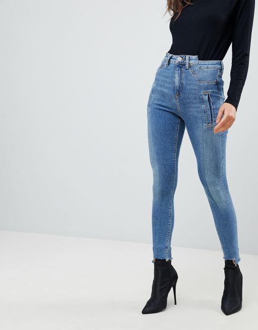 Asos Ridley High Waist Skinny Jeans With Deconstructed Styling In Bennu